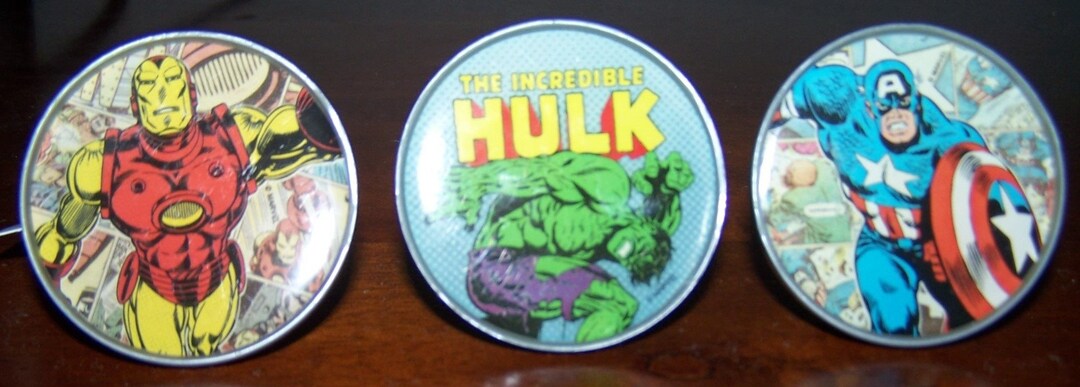 MARVEL Comic Drawer Pulls Door Knobs Hulk Spiderman Captain America Set ...