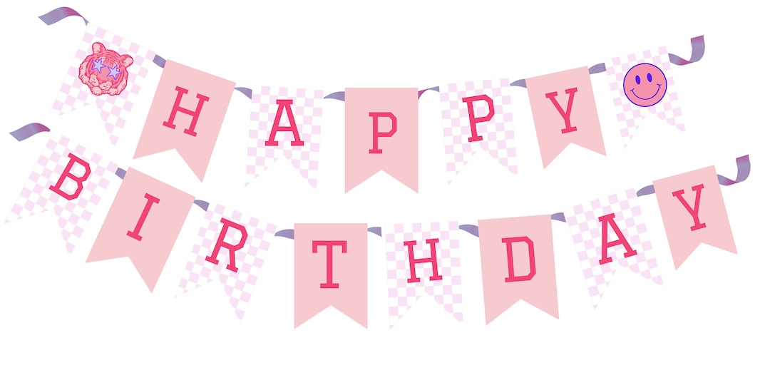 Preppy Happy Birthday Banner Digital Download for Printing - Etsy