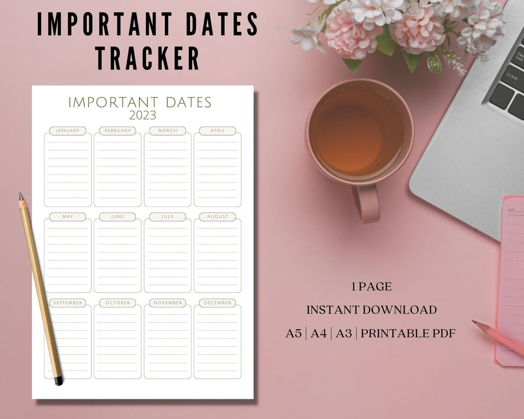 Yearly Important Dates Printable Birthdays, Anniversaries, Travels ...