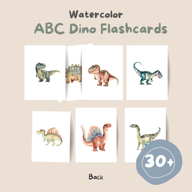Cute Watercolor Dinosaurs ABC Flash Cards + Free Dinosaur Coloring Book ...