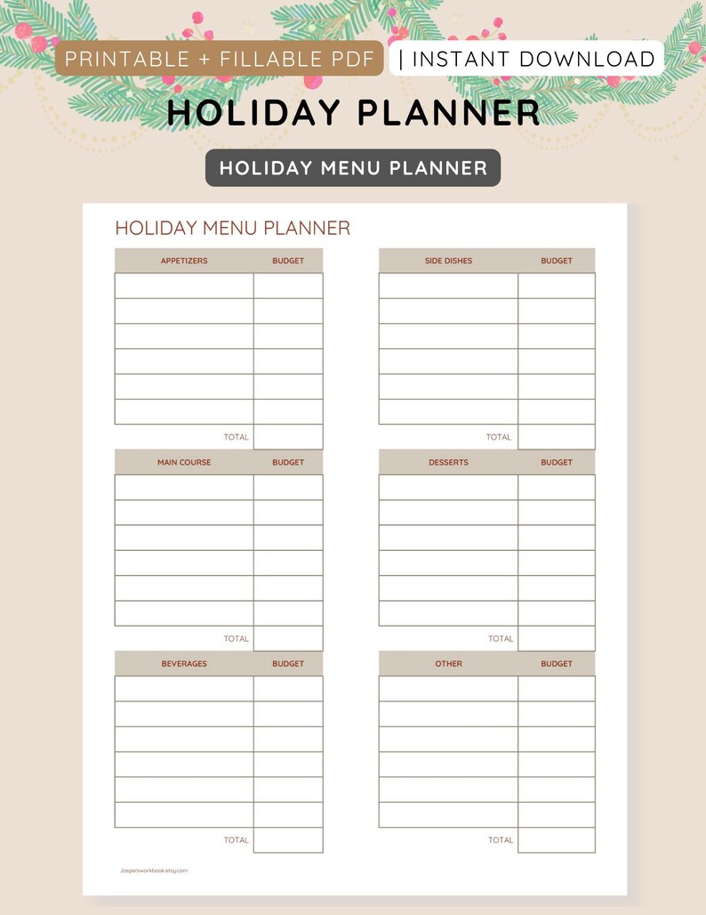 Ultimate Holiday Planner, Fillable PDF, Shopping List Template, Holiday ...