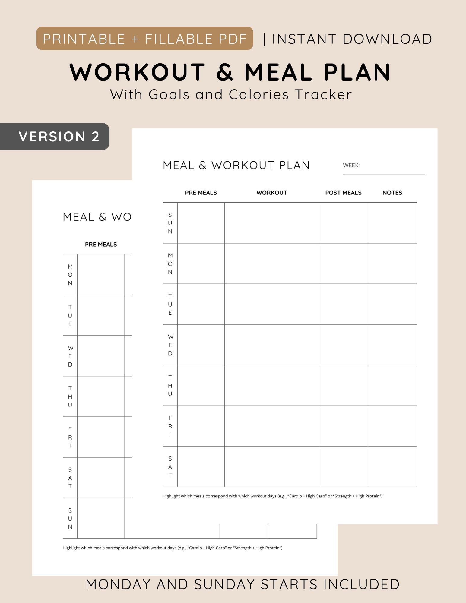 Workout & Meal Planner Template Tracker – Fitness and Nutrition Digital ...