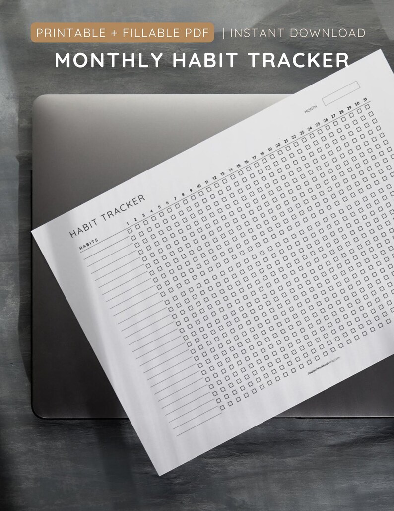 Monthly Habit Tracker Printable Landscape, Fillable PDF, Habit Tracker ...
