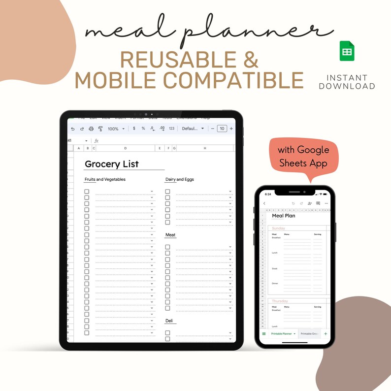 Printable Meal Planning Tool and Grocery List | Fully Customizable ...