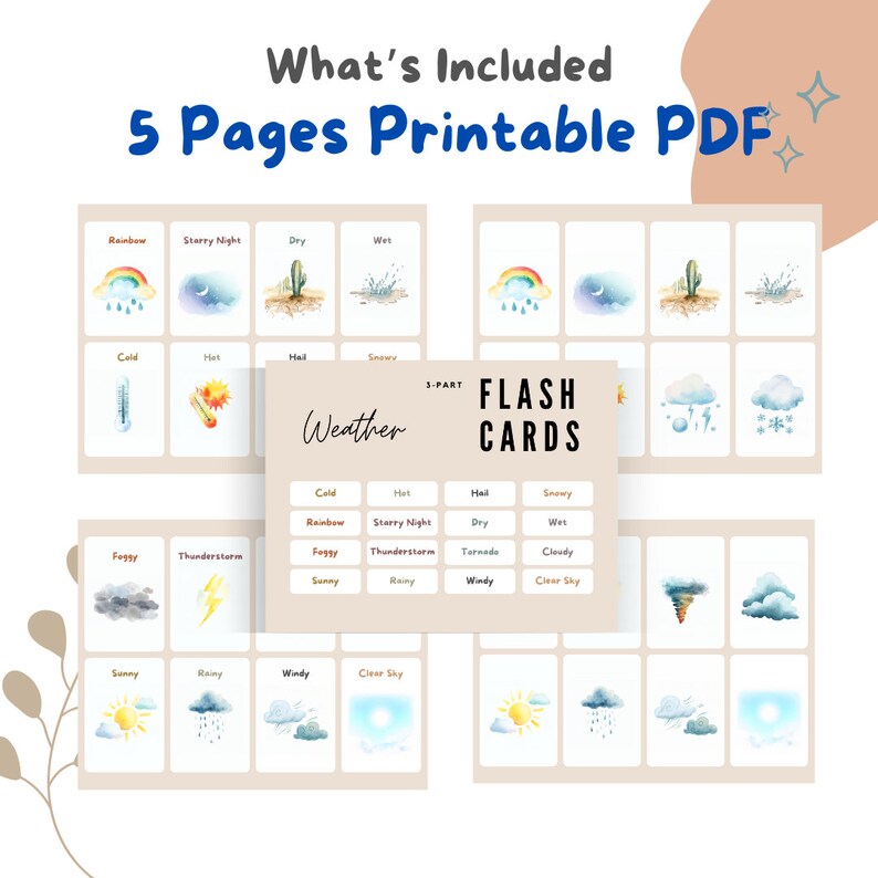 Watercolor Weather Flashcards for Kids Set of 16 Educational Cards - Etsy