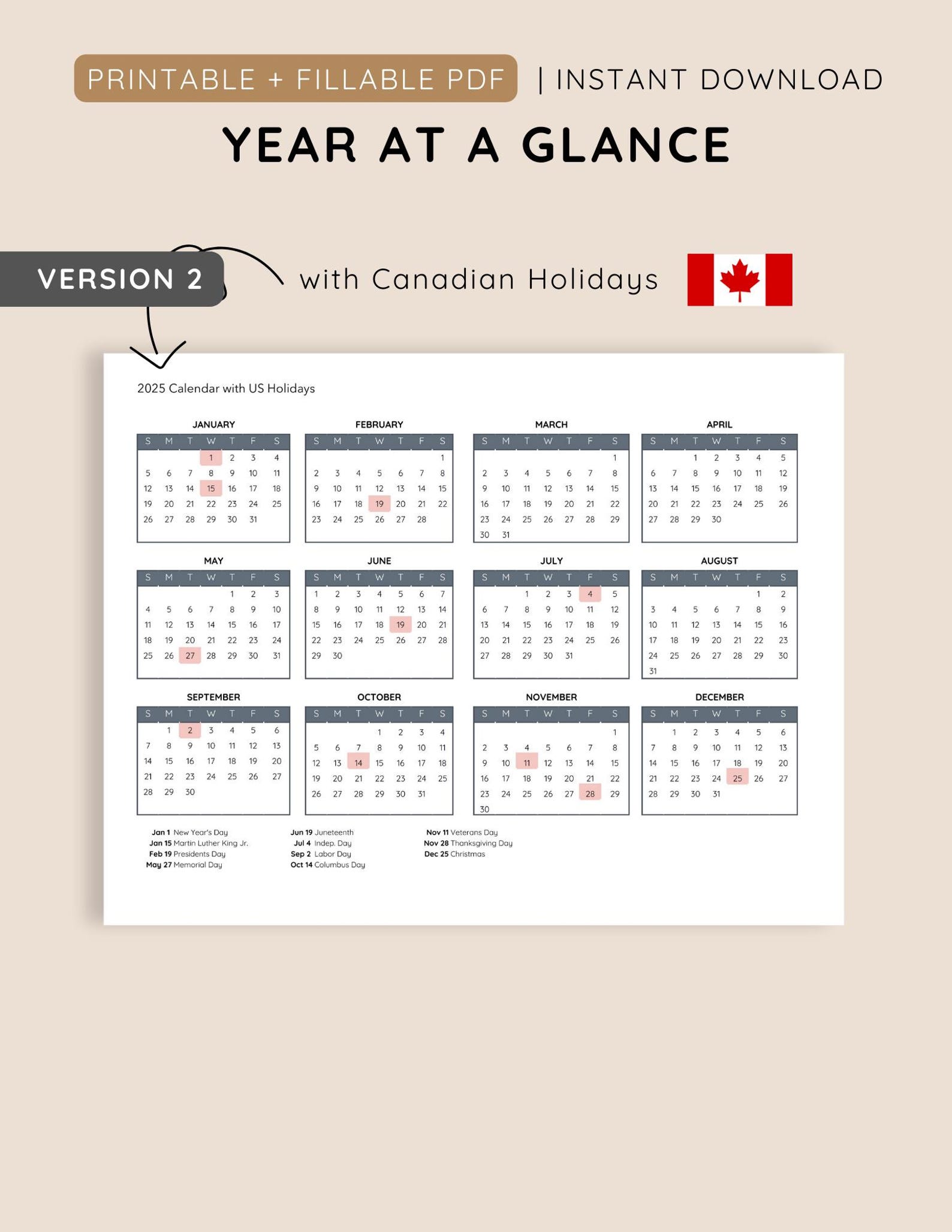 2025 Monthly Calendar Printable and Fillable PDF, Landscape Format ...