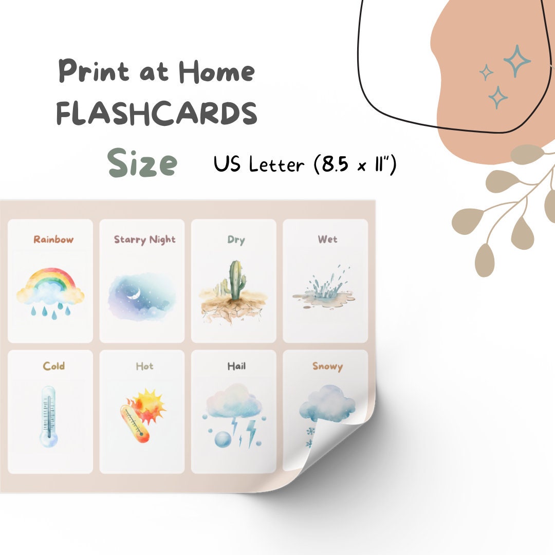 Watercolor Weather Flashcards for Kids Set of 16 Educational Cards - Etsy
