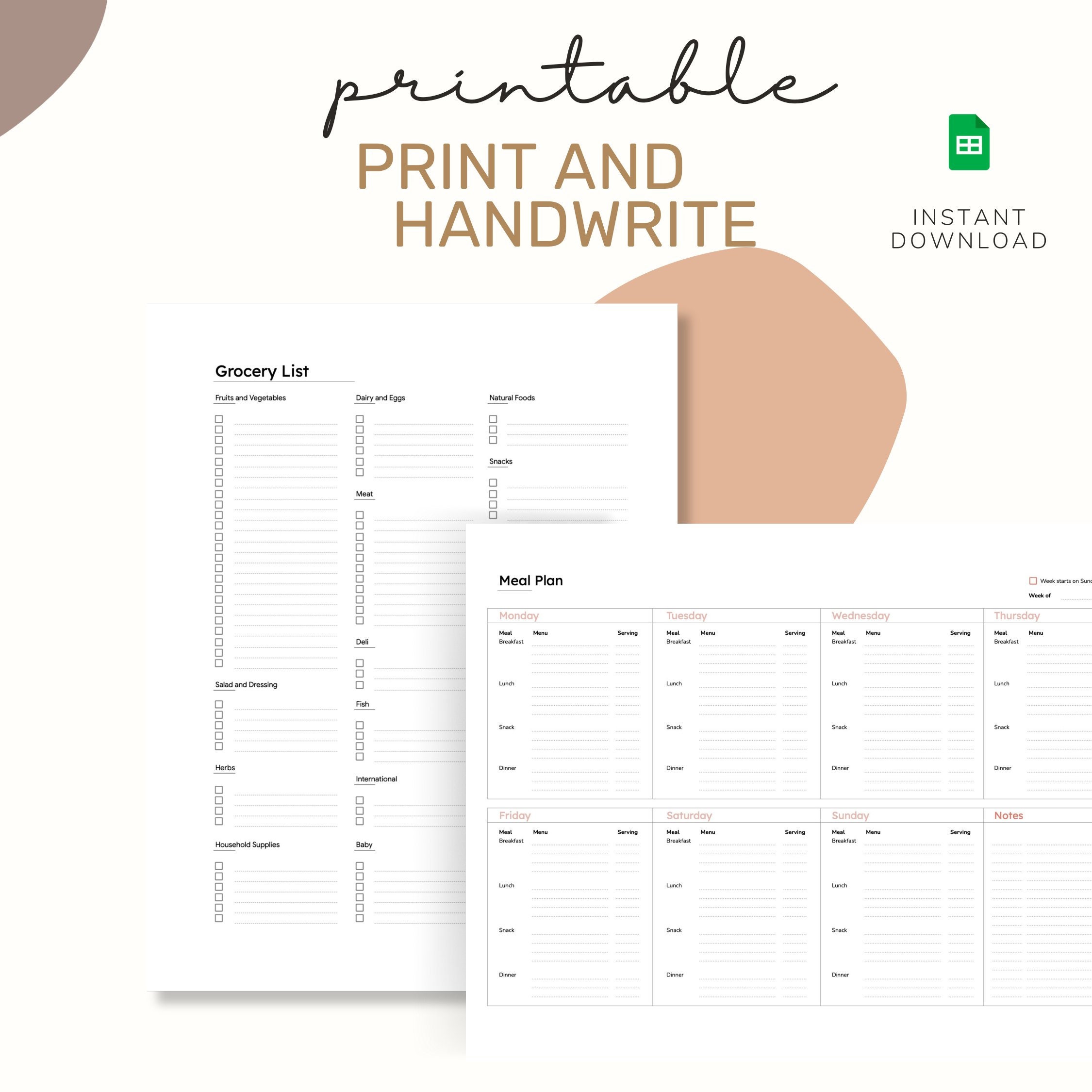 Printable Meal Planning Tool and Grocery List | Fully Customizable ...