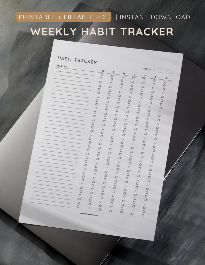 Weekly Habit Tracker Printable Portrait, Fillable PDF, Habit Tracker ...