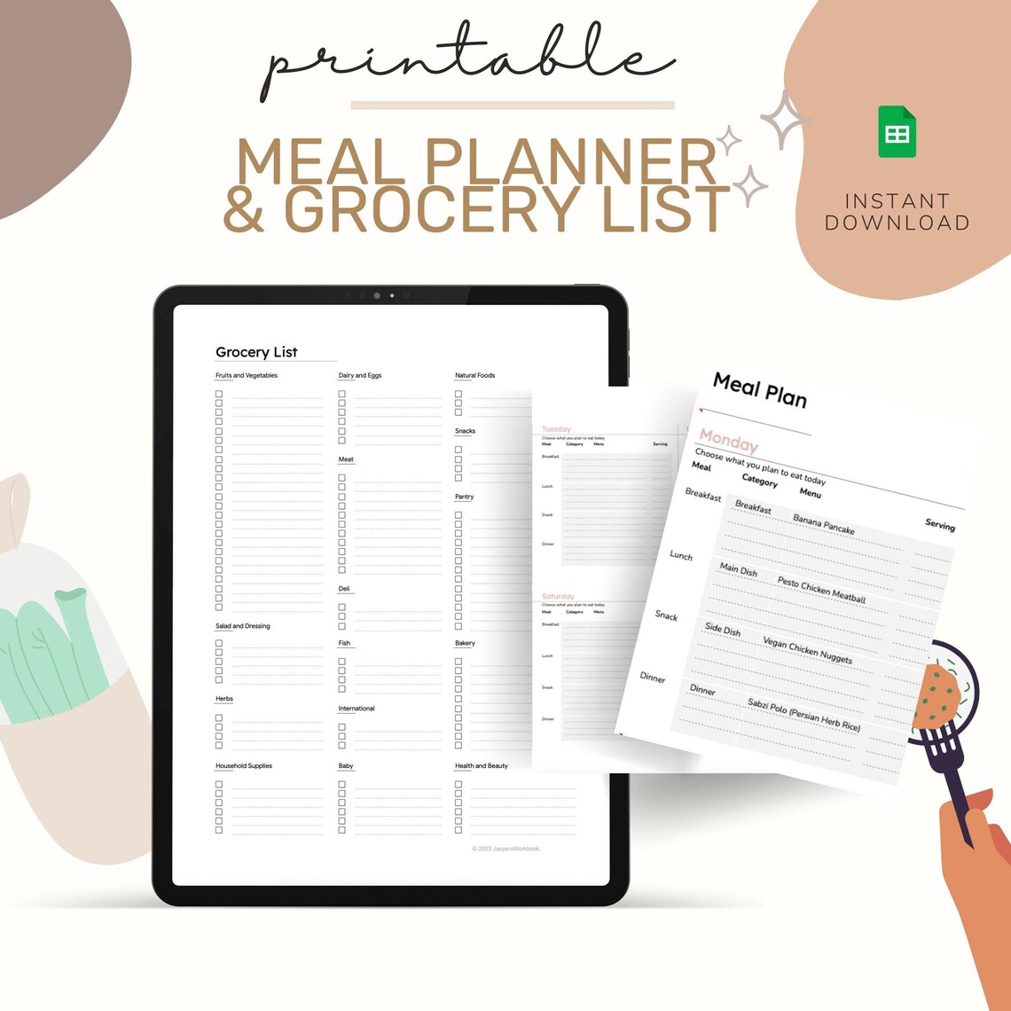 Printable Meal Planning Tool and Grocery List | Fully Customizable ...