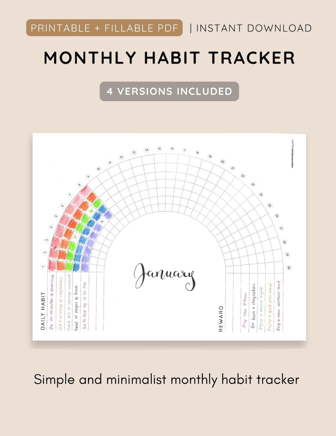 Monthly Habit Tracker Printable Landscape, Fillable PDF, Habit Tracker ...