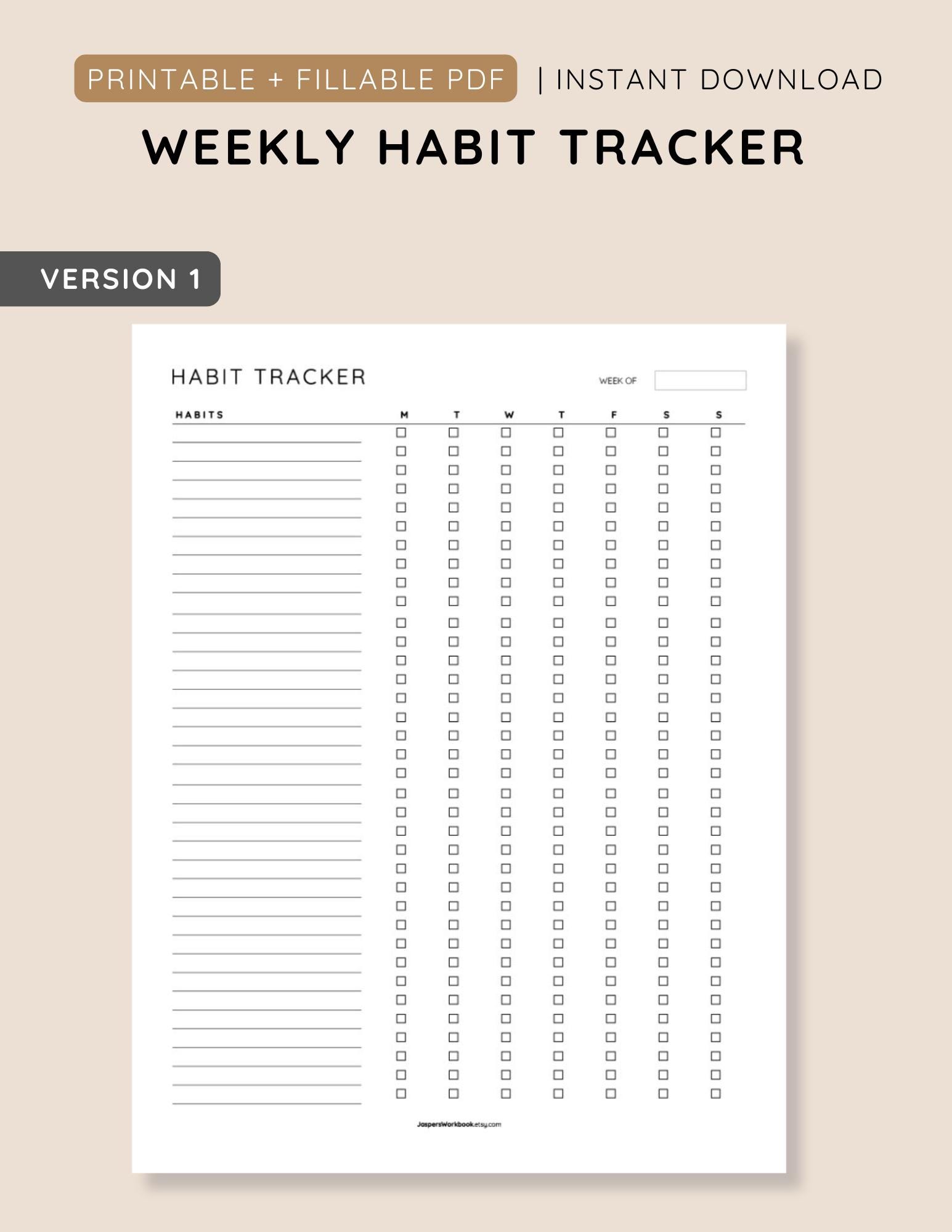 Weekly Habit Tracker Printable Portrait, Fillable PDF, Habit Tracker ...