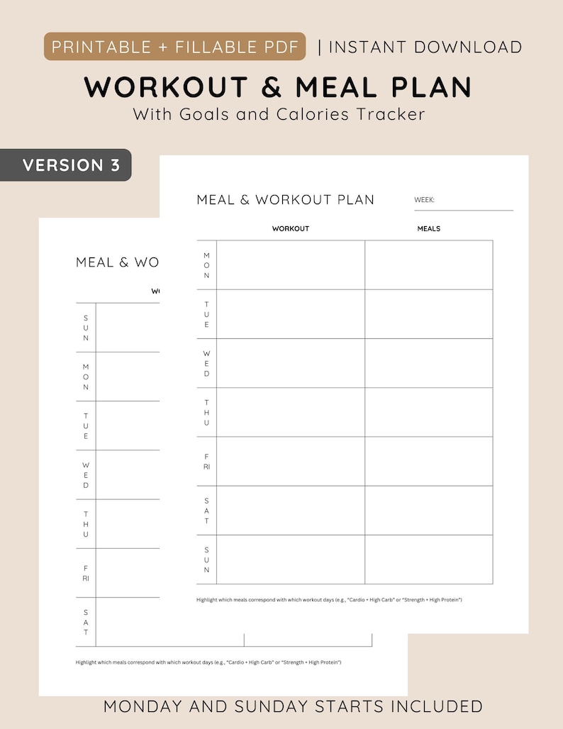 Workout & Meal Planner Template Tracker – Fitness and Nutrition Digital ...