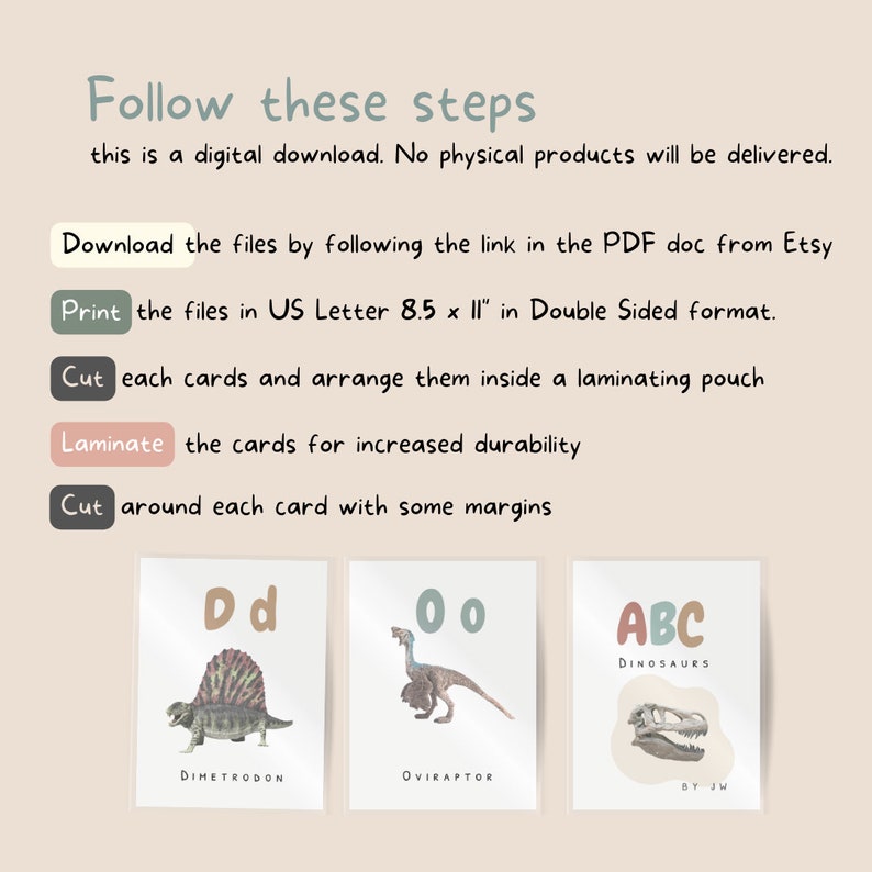 Dinosaurs ABC Flash Cards With Accurate Illustrations+ Free Dinosaur ...