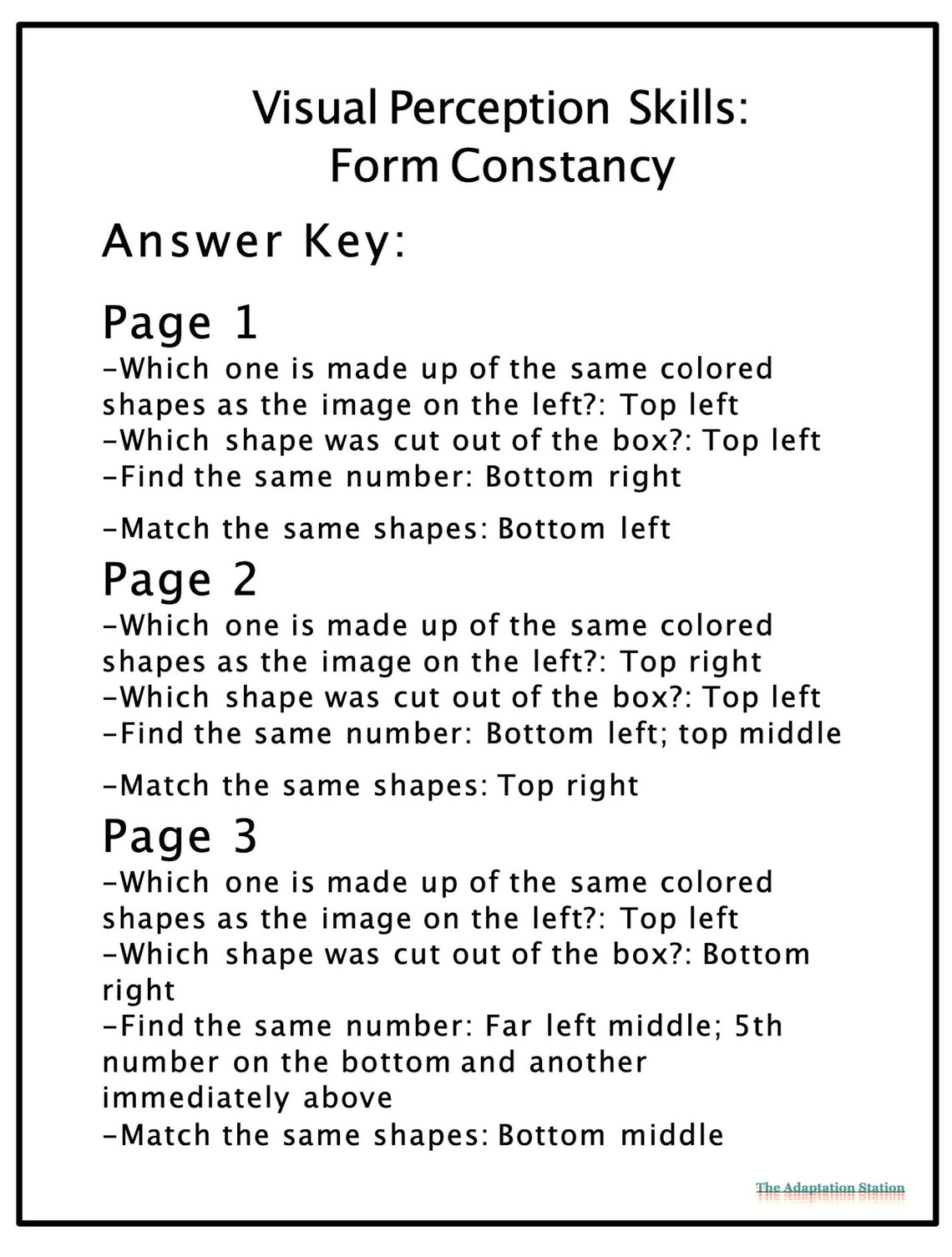 Visual Perception Skills: Form Constancy 3 Levels - Etsy