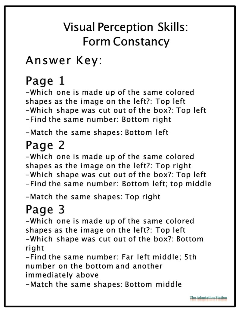 Visual Perception Skills: Form Constancy 3 Levels - Etsy