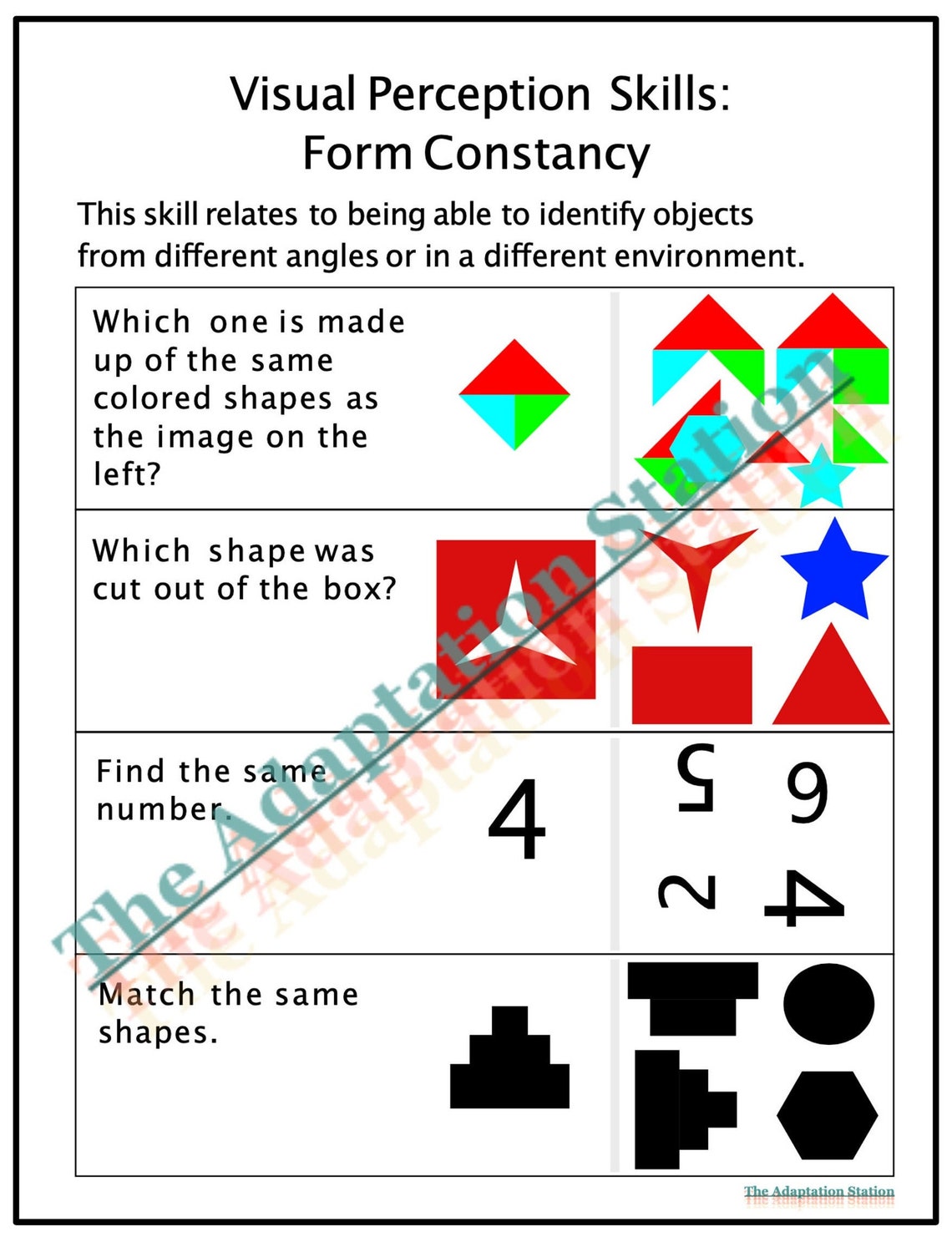 Visual Perception Skills: Form Constancy 3 Levels - Etsy