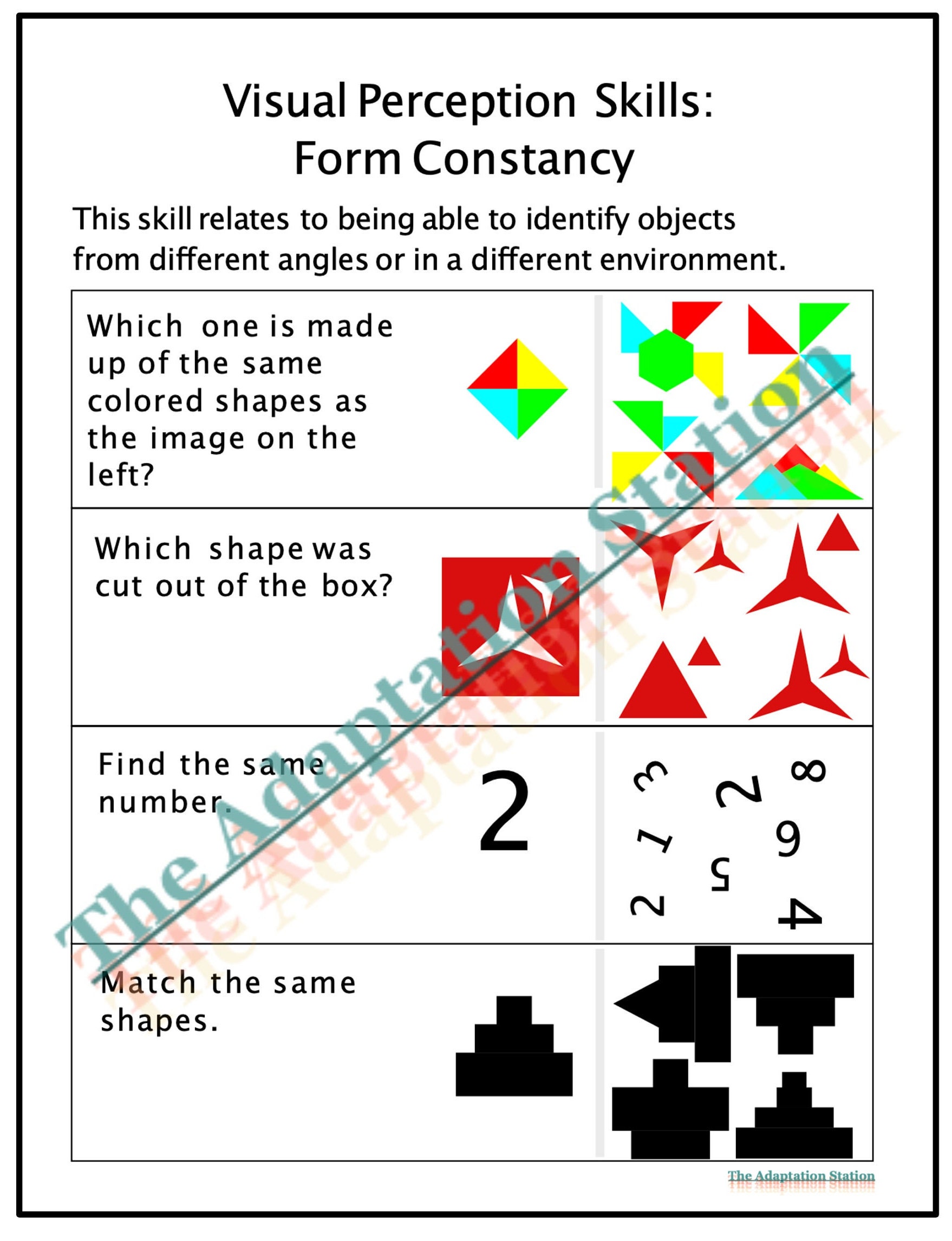 Visual Perception Skills: Form Constancy 3 Levels - Etsy