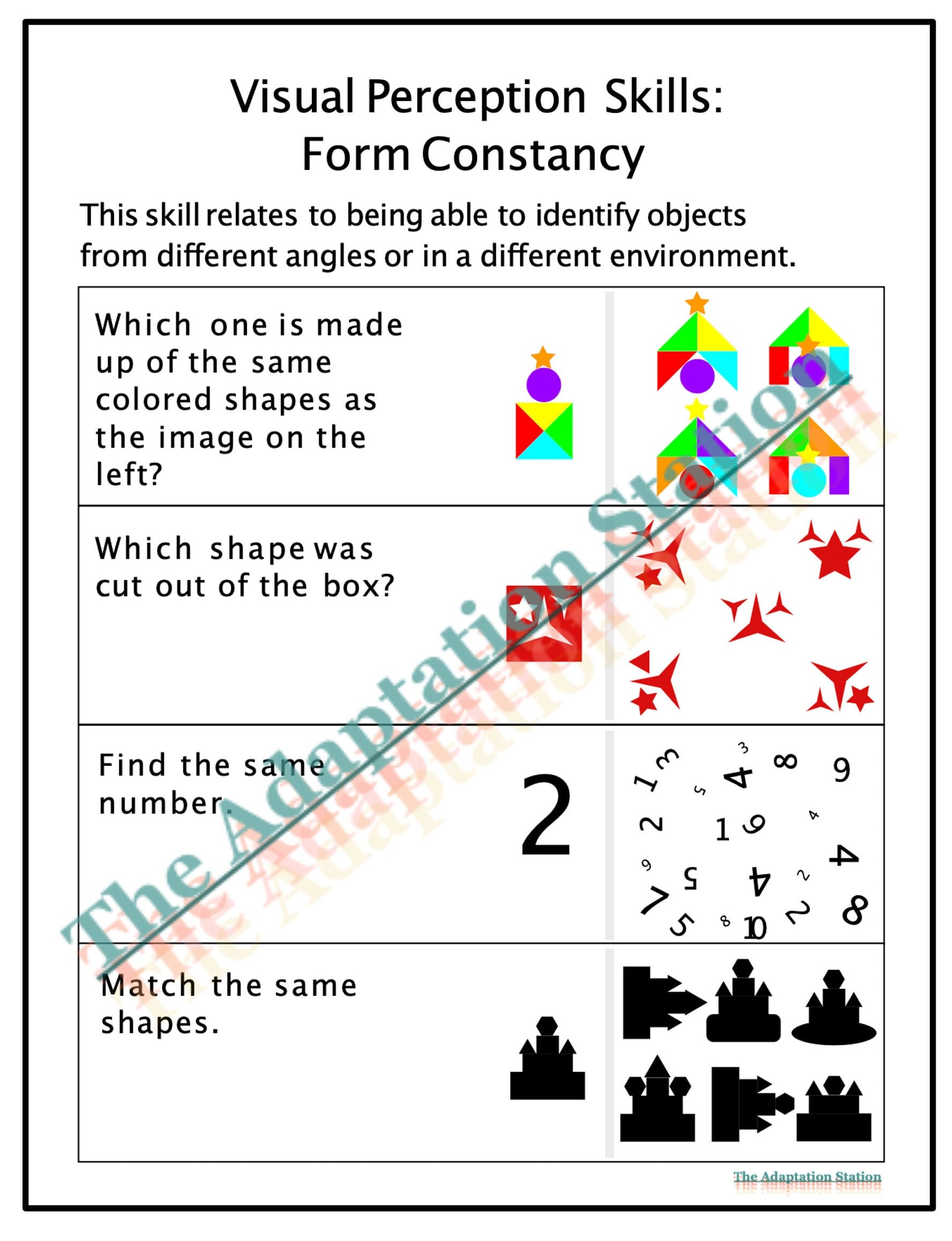 Visual Perception Skills: Form Constancy 3 Levels - Etsy