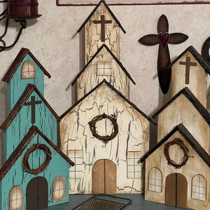 Handmade Wood Church, Rustic Country Church, Three Tier Crackled Wood ...