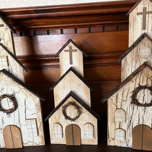 Handmade Wood Church, Rustic Country Church, Three Tier Crackled Wood ...