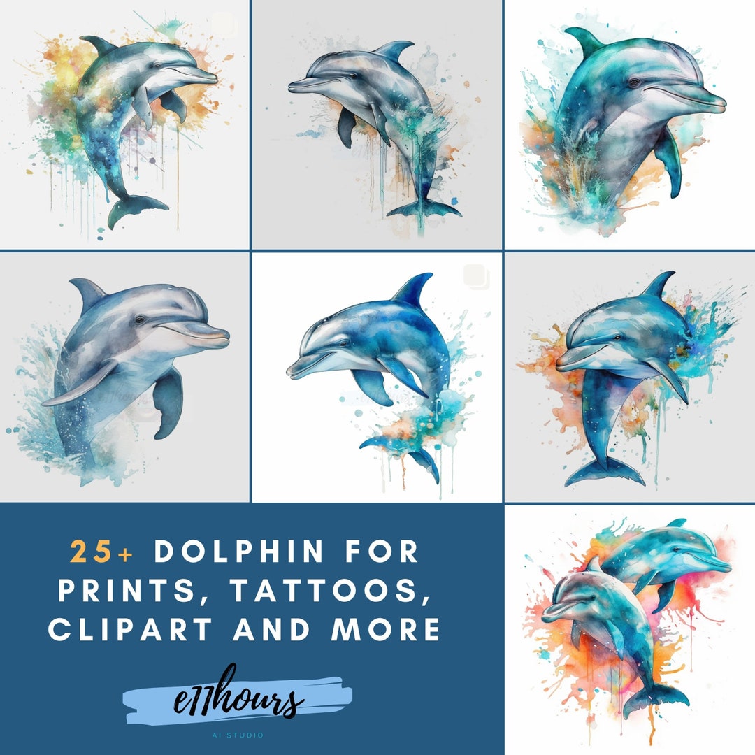 25 Whimsical Dolphin Watercolor Clipart Set PNG Crafts and - Etsy