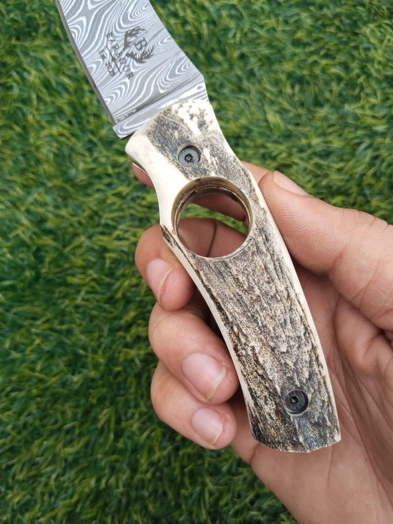 Customized Damascus Cigar Cutter – Antler Stag Horn Handle, Leather ...