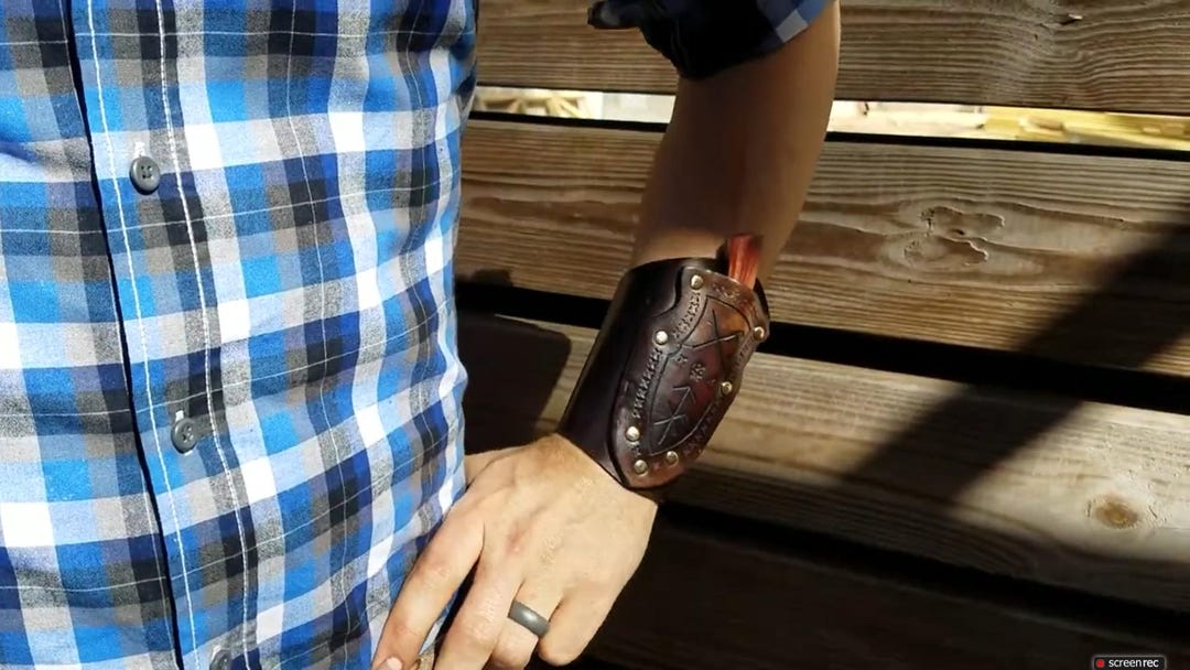 Handmade Leather Wrist Cuff Sheath With Knife Holder - Necker Knife ...