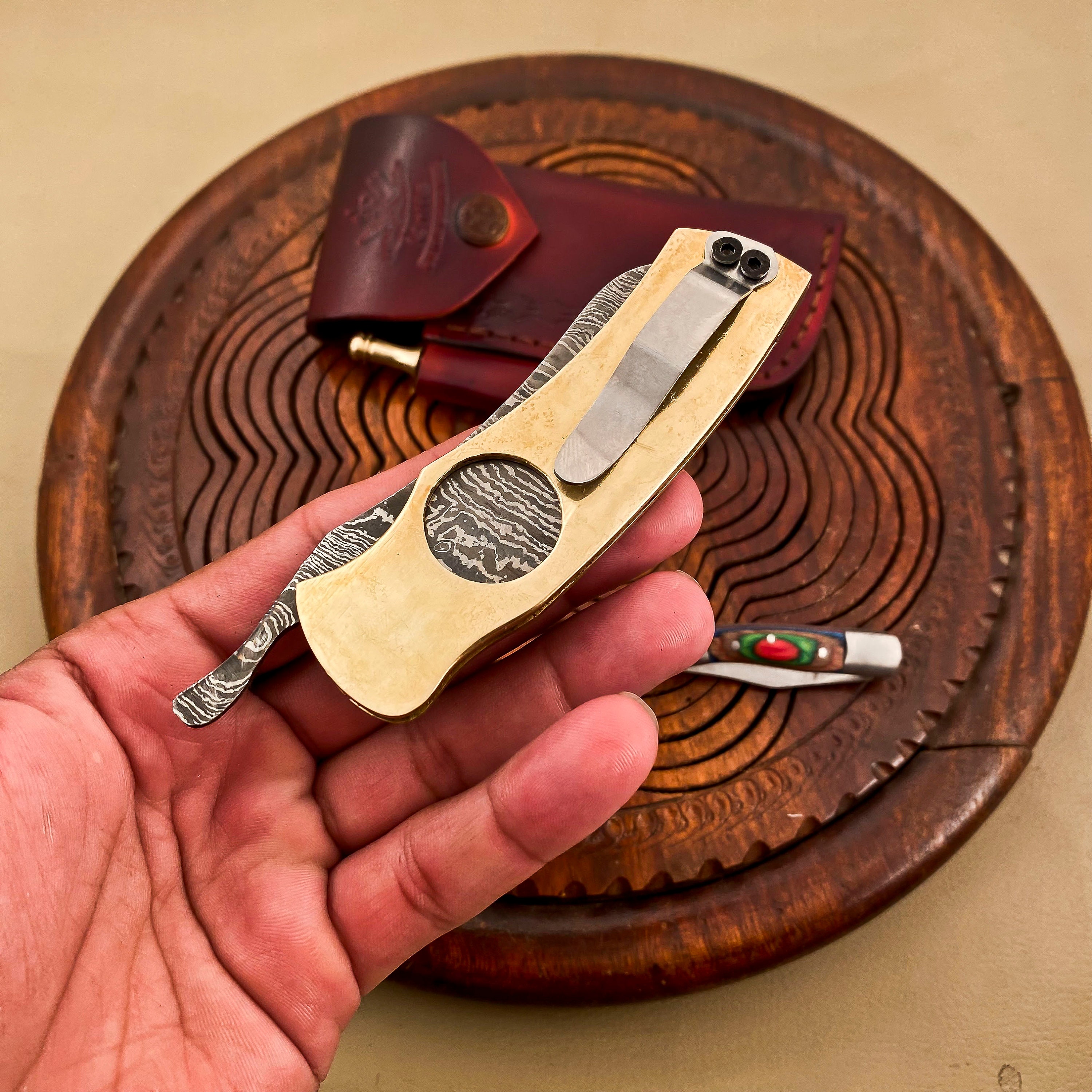 Brass Cigar Cutter Handmade Damascus Cigar Knife Guillotine Cigar ...