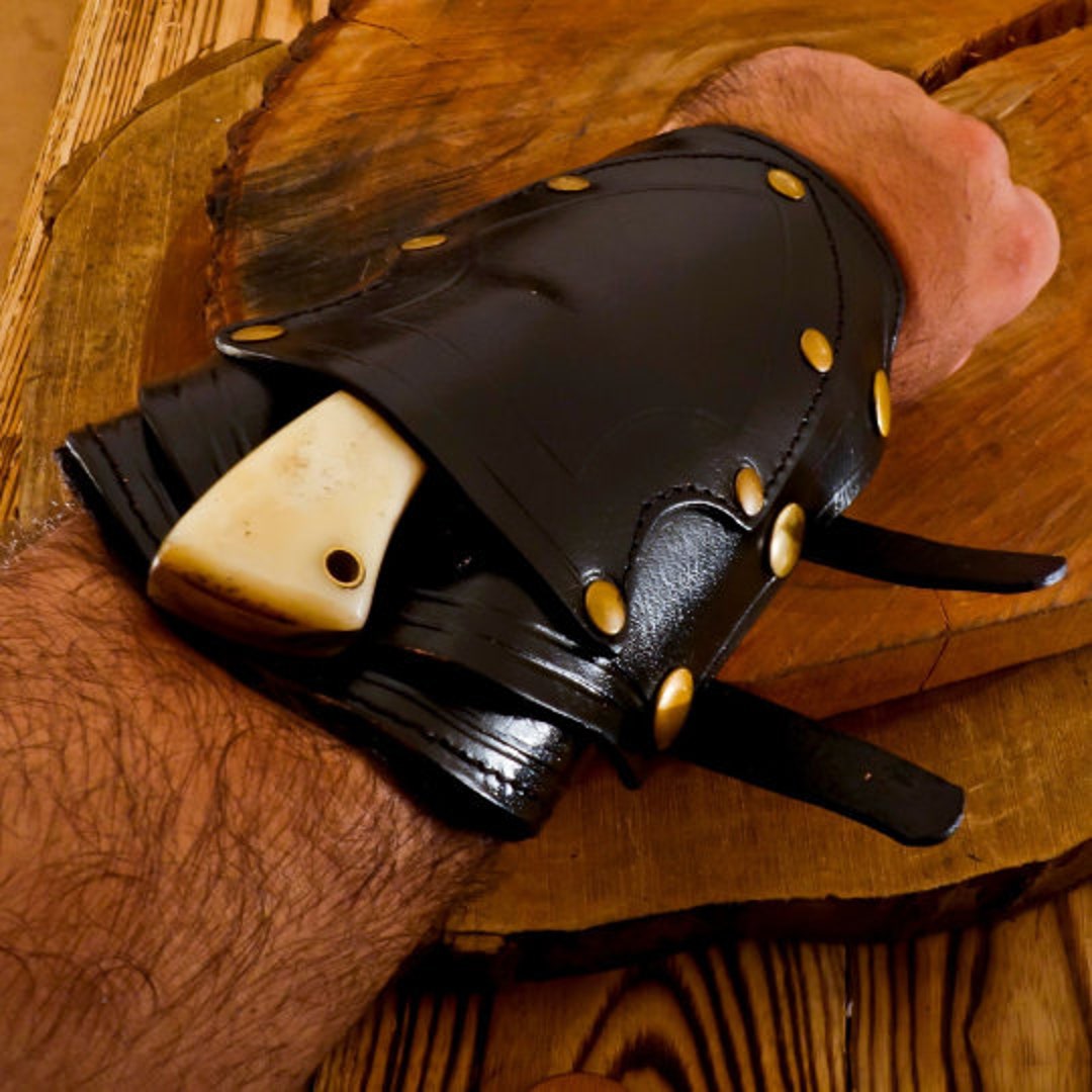 Black Handmade Hidden Wallet Cuff Sheath Stainless Steel Wrist Knife ...