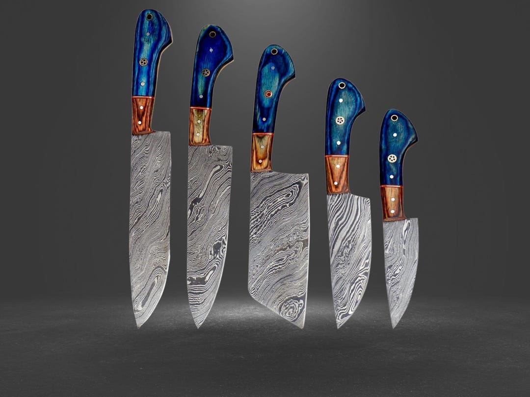 5 Pieces Handmade Knife Set, Hand Forged Chef Knives Kitchen Set Damascus Steel Knives Gift for ...