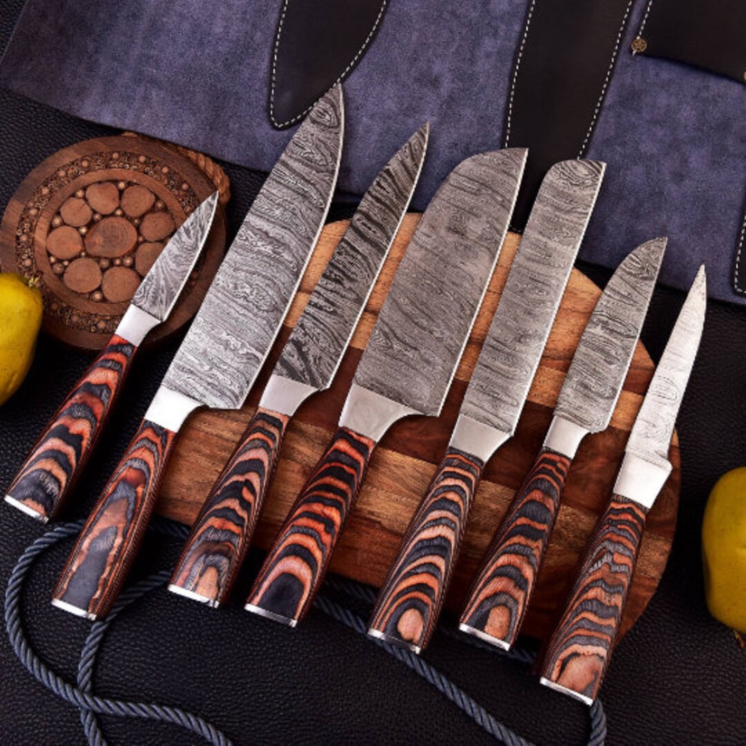 Custom Handmade Damascus Steel Viking Knife Set , 7 Knives, Bbq Knife | Chef Knife| Japanese Set ...