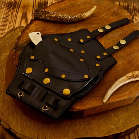 Black Handmade Hidden Wallet Cuff Sheath Stainless Steel Wrist Knife ...