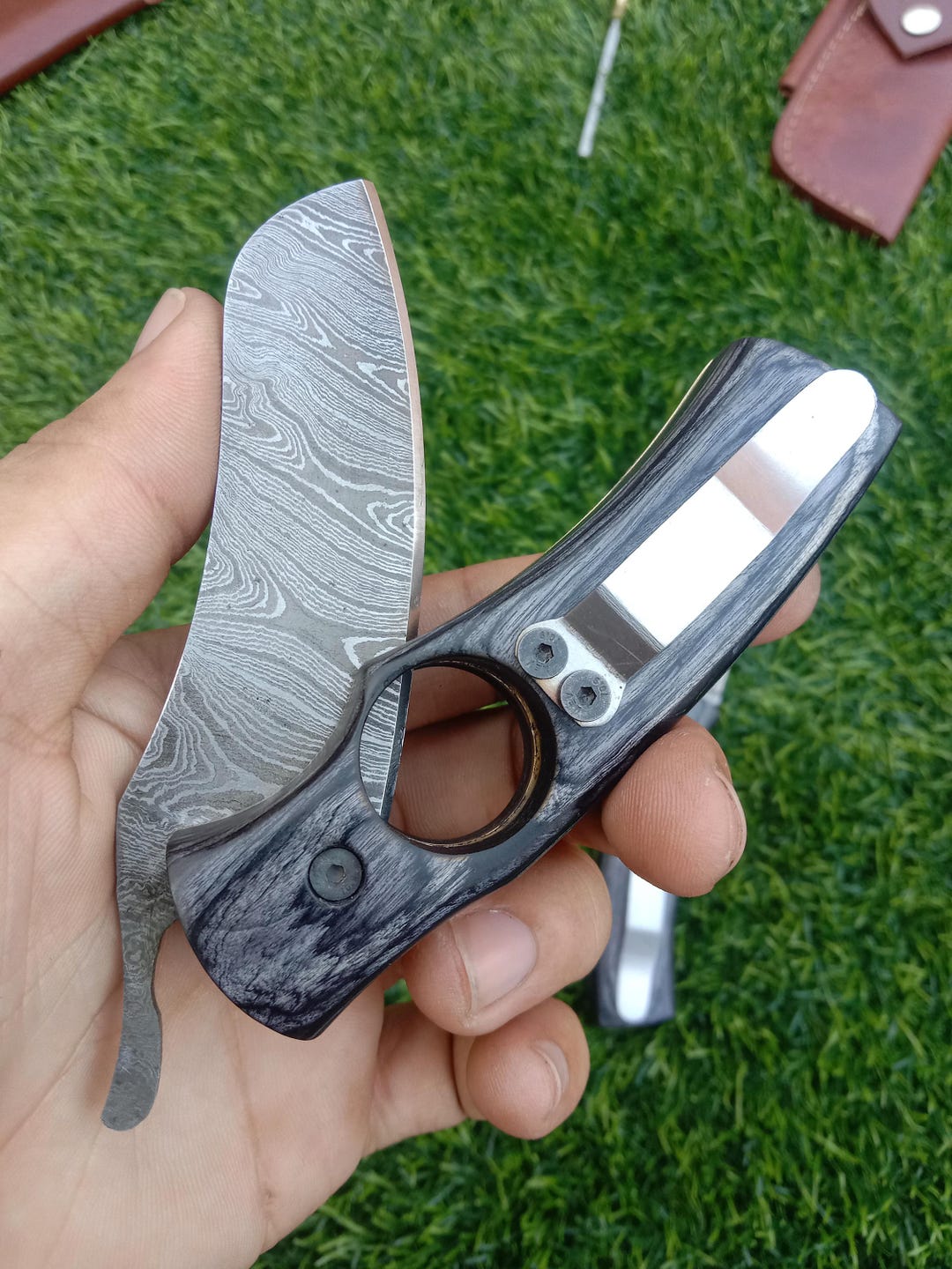 Black Wooden Handmade Cigar Cutter Damascus Cigar Knife With Clip ...