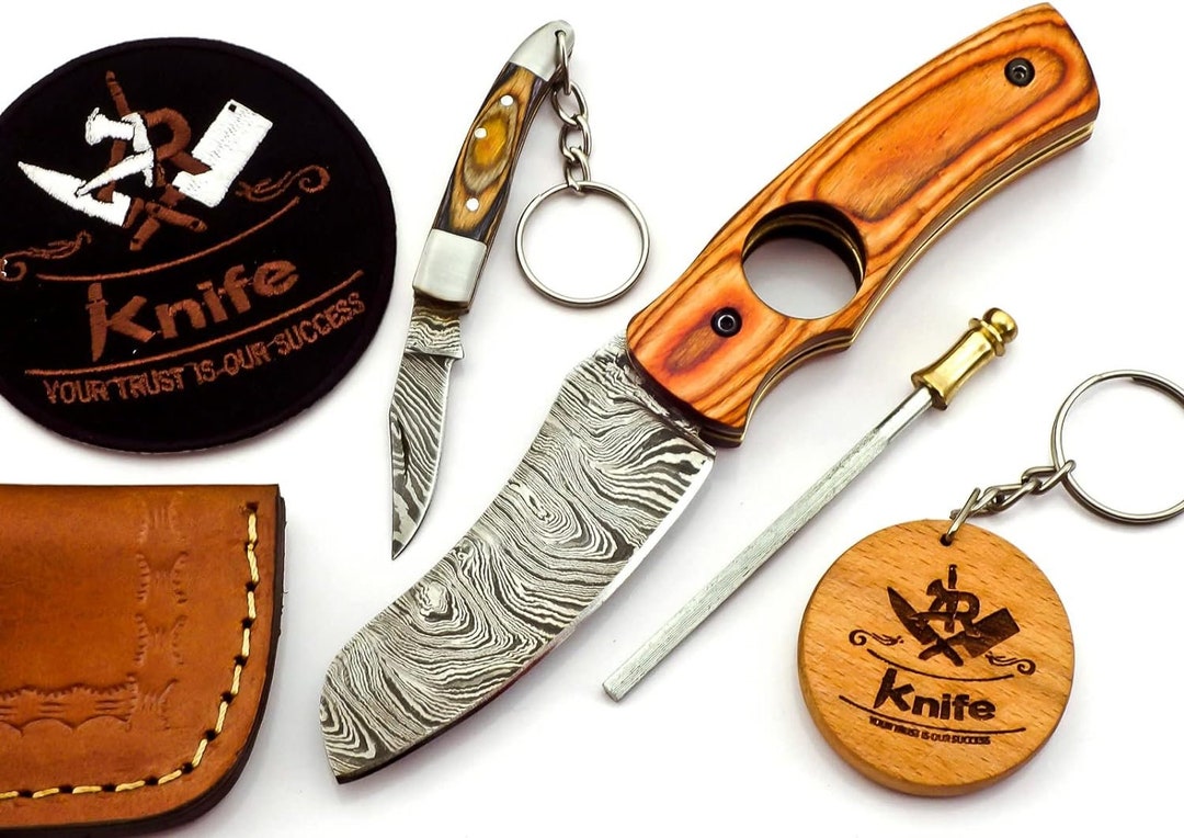 Handmade Cigar Cutter Damascus Cigar Knife Custom Pocket Folding Knifes ...