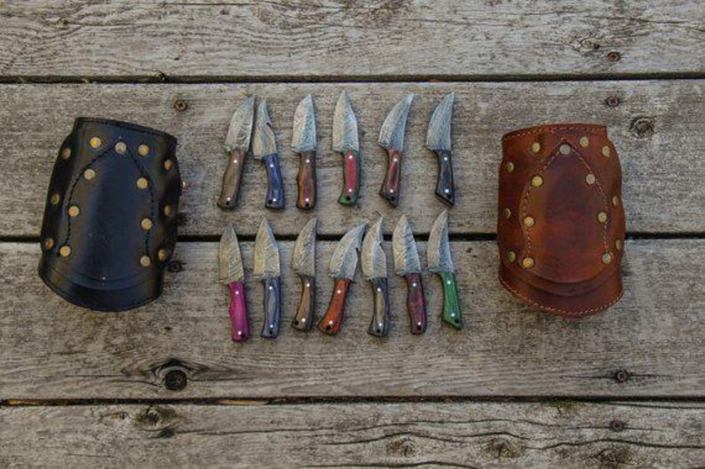 Handmade Damascus Steel Knife Leather Wrist Cuff Sheath Viking Medieval ...