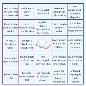 Best Bookish Bingo for Readers, Bingo Game for Book Clubs, Reading ...