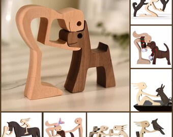 Human and Dog Wooden Statue - Etsy
