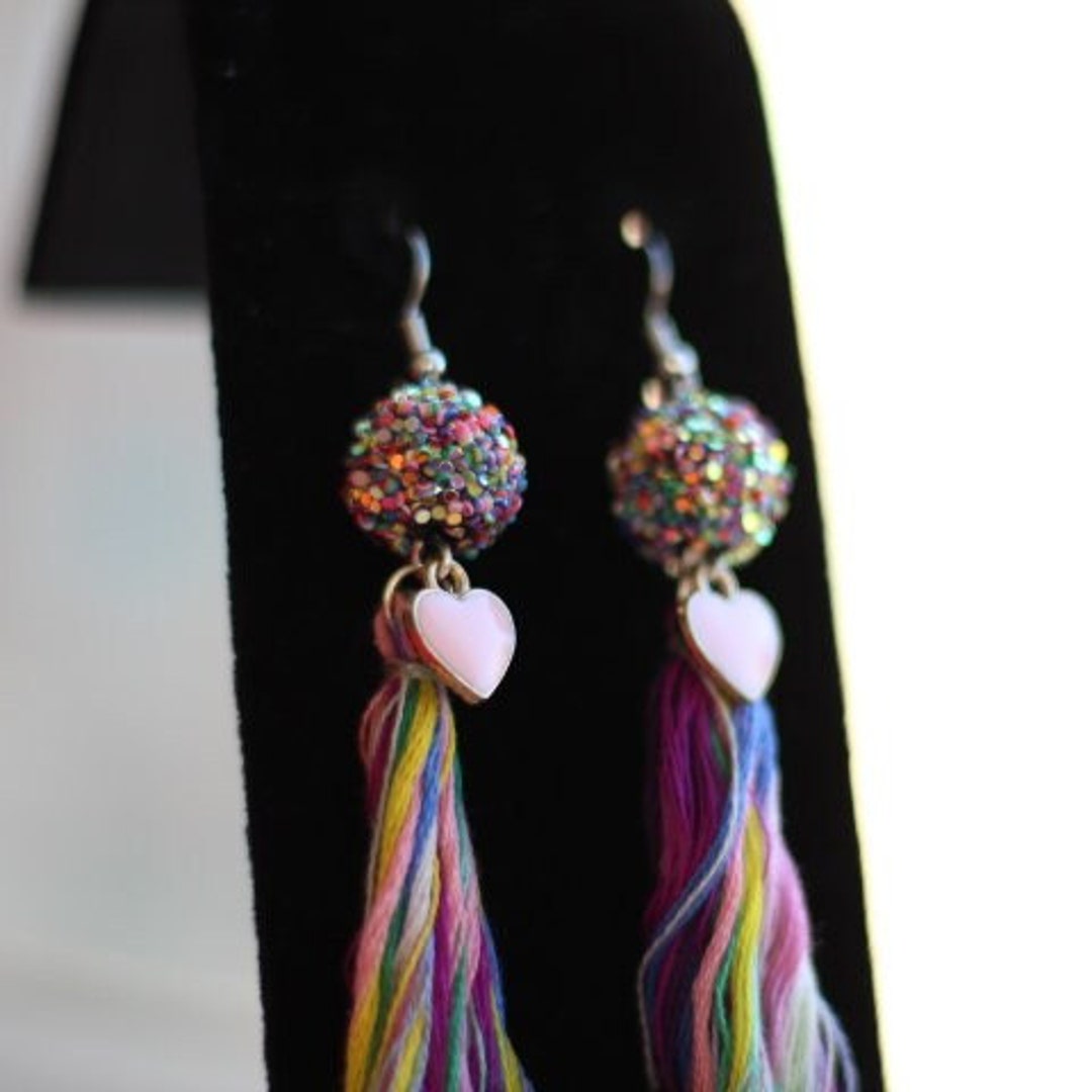 Rainbow Lady Glitter Sparkles Heart Dangle Earrings - Etsy