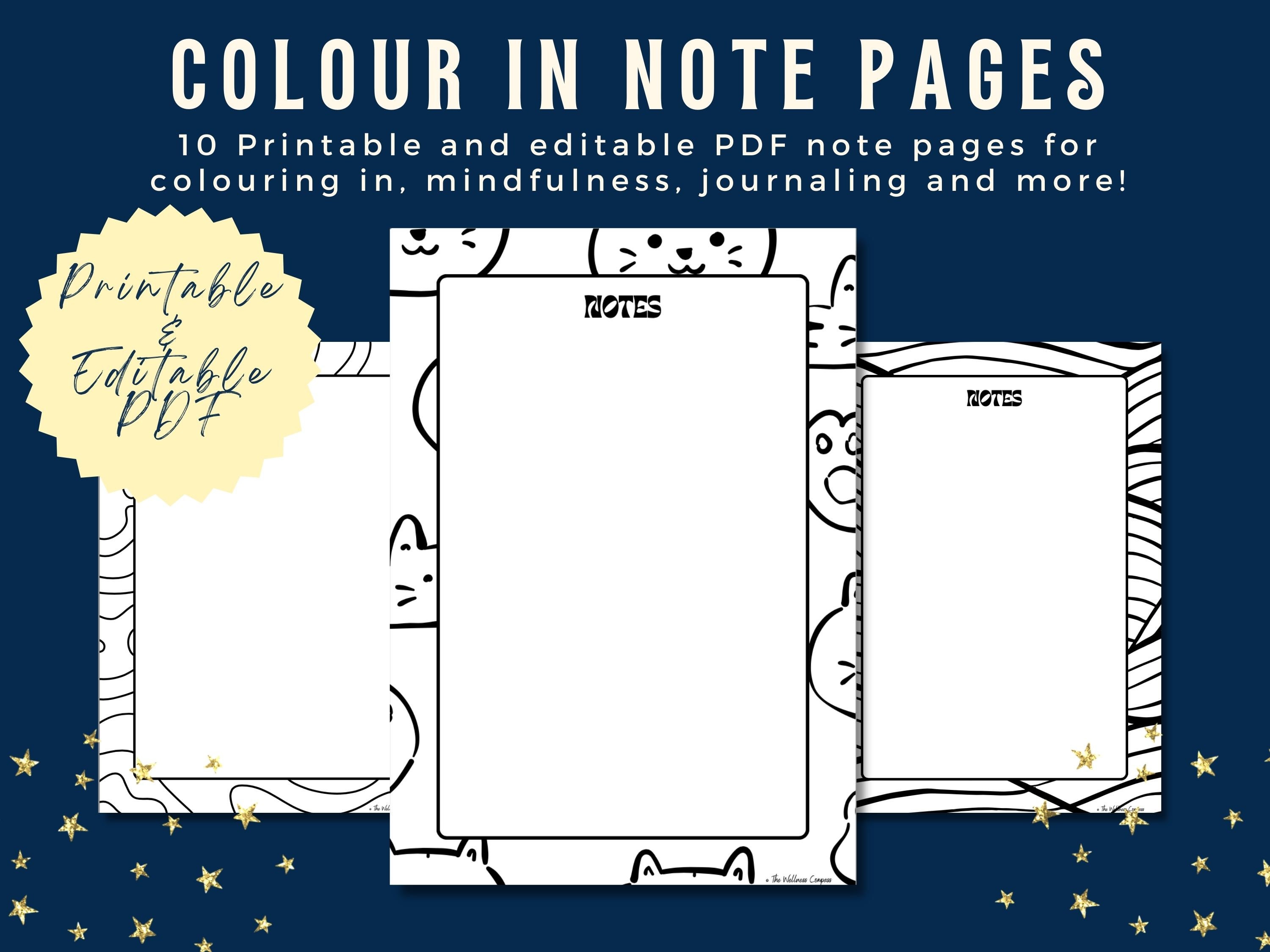 Coloring in Notes Page Printable, Mindfulness Coloring in Page, Digital ...