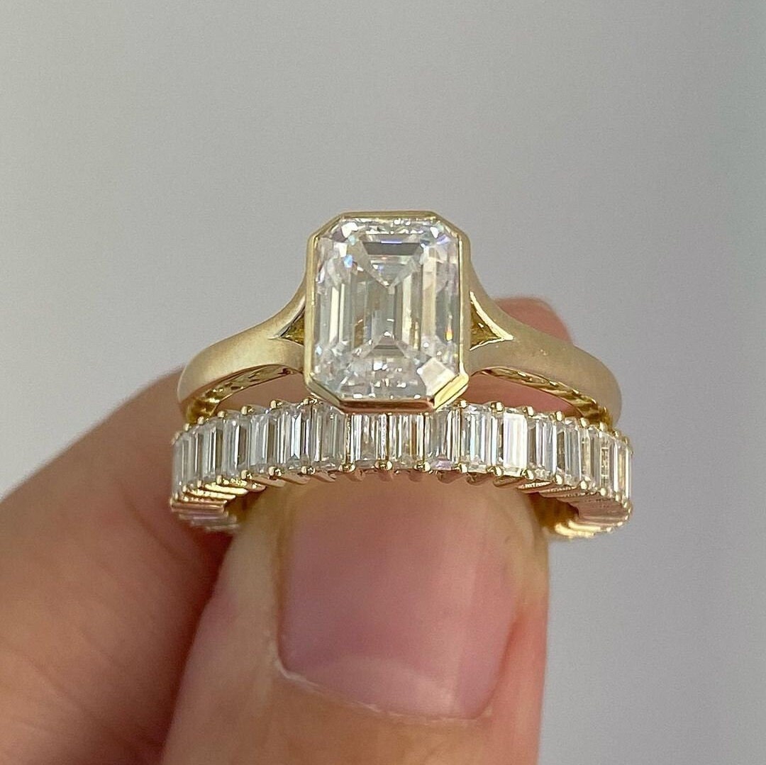 2.5 CT Emerald Cut Engagement Ring, Baguette Cut Moissanite Ring ...