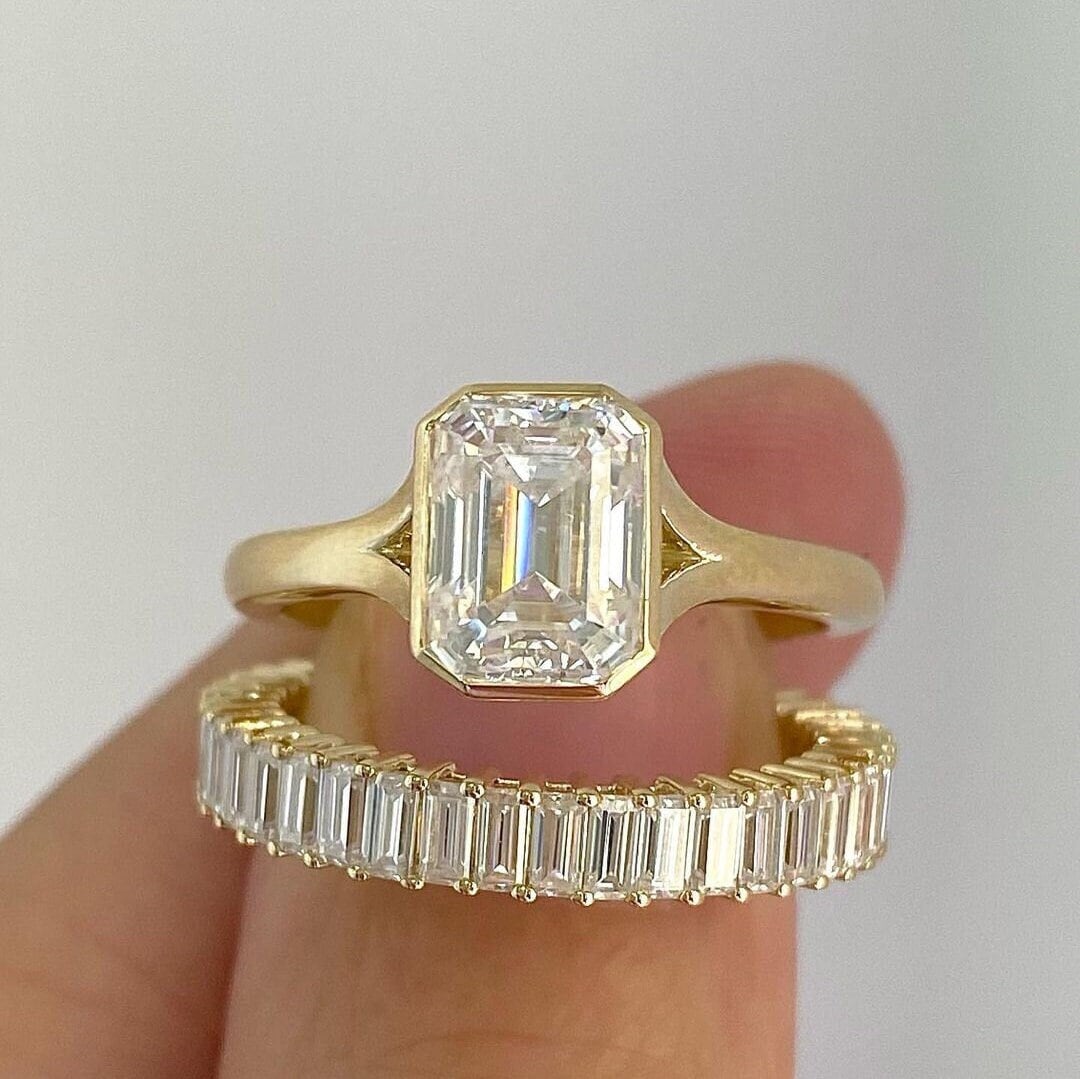 2.5 CT Emerald Cut Engagement Ring, Baguette Cut Moissanite Ring, Lab ...