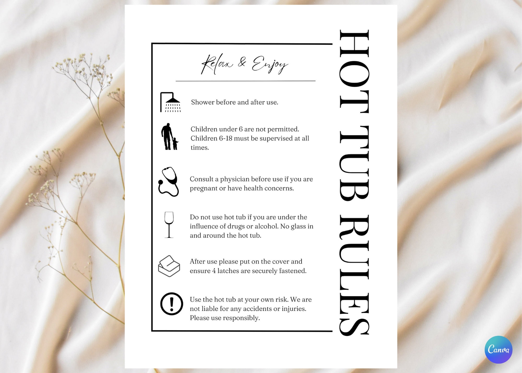 Editable Template - Hot Tub Rules - Printable Sign at Home- Includes ...