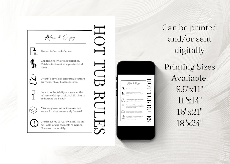 Editable Template - Hot Tub Rules - Printable Sign at Home- Includes ...