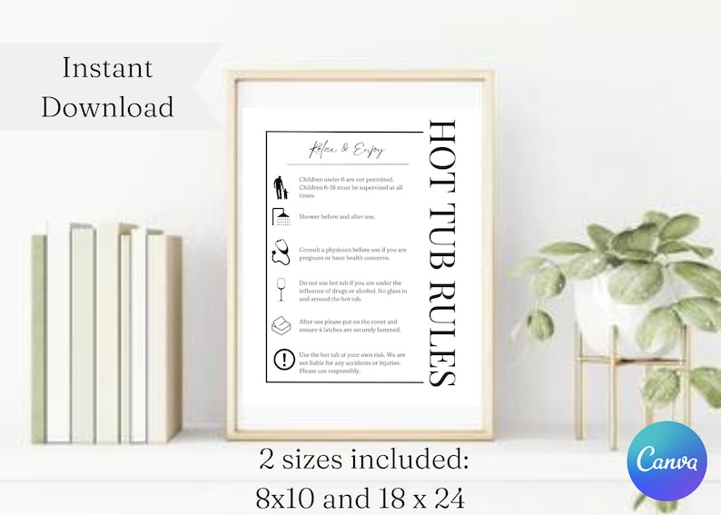 Editable Template Hot Tub Rules Printable Sign Includes 8x10, 18x24 ...
