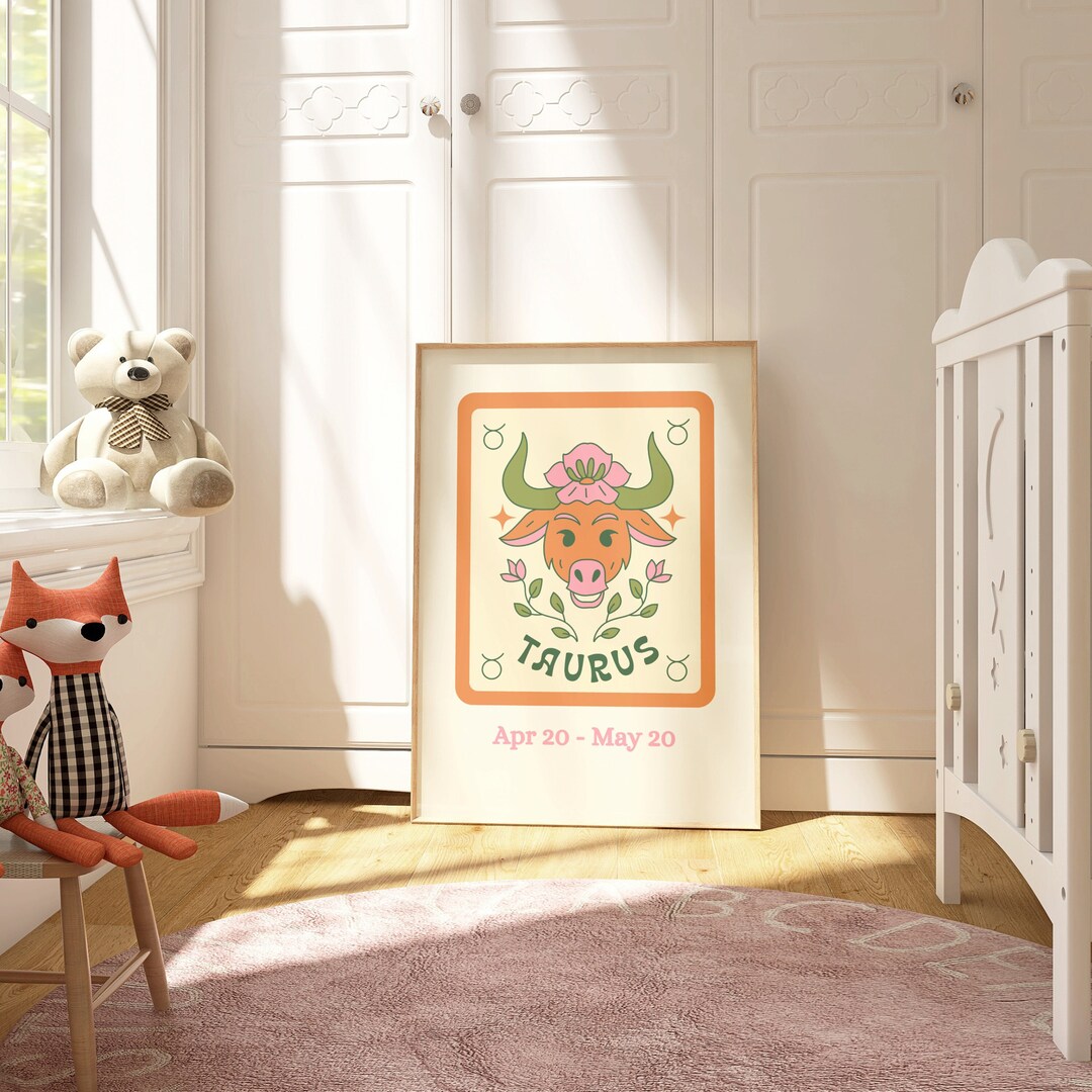 Taurus Zodiac Sign Nursery Art Print: Boho Kids Room (digital Download ...