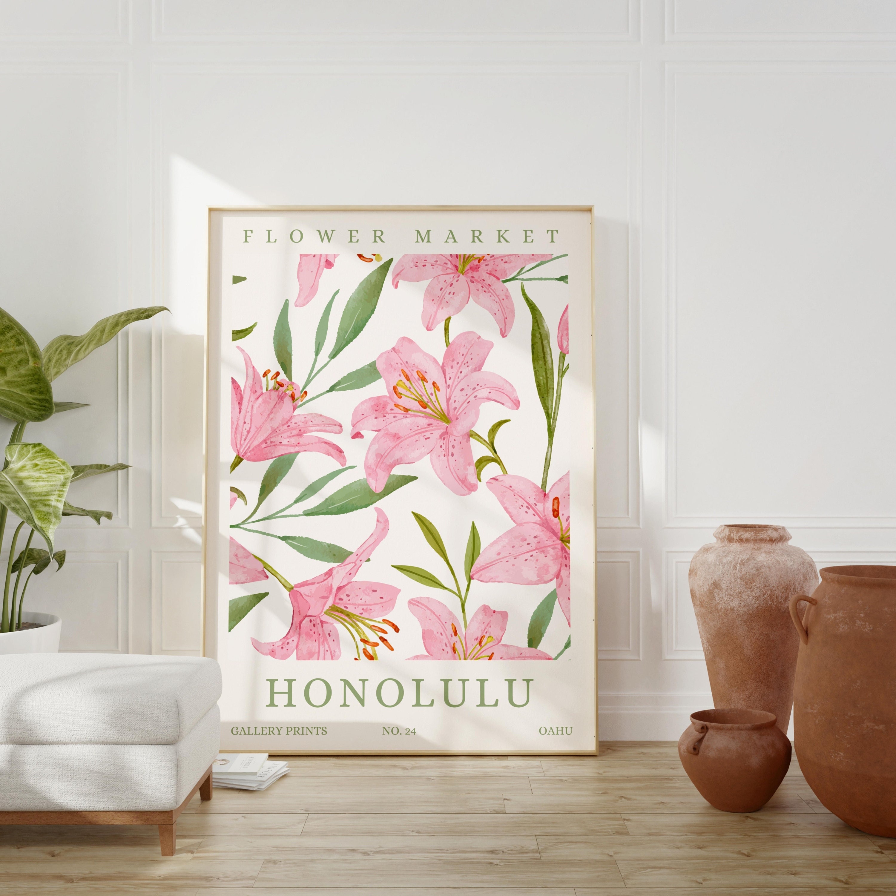 Honolulu Flower Market Print: Pink Lily Botanical Art (digital Download ...
