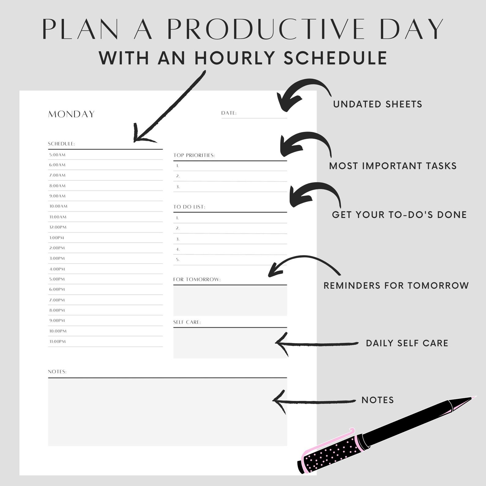 Daily Planner Printable, Personal Daily Planner, Daily Hourly Planner ...