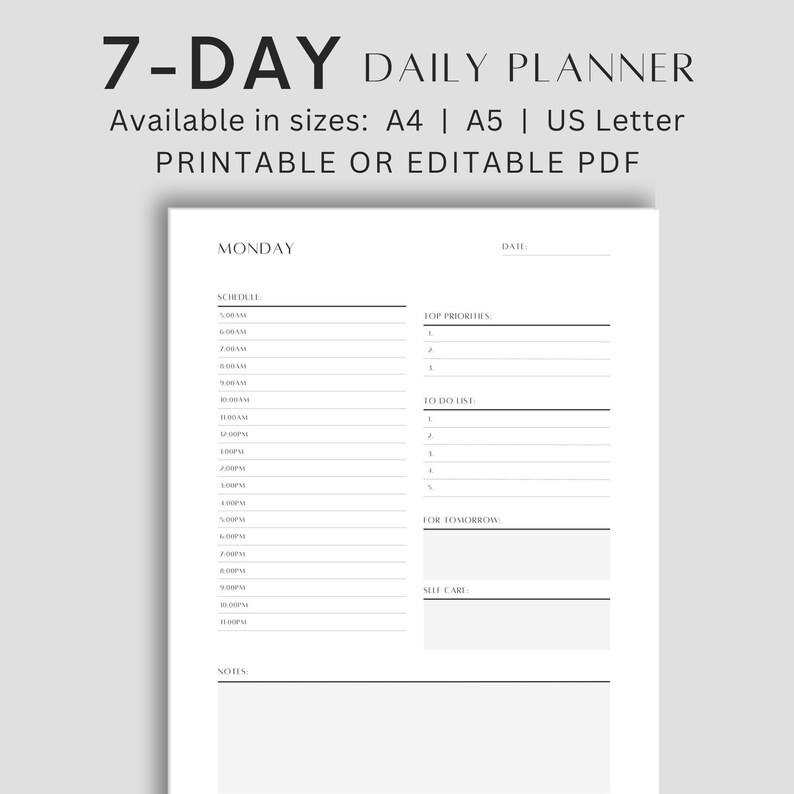 Daily Planner Printable, Personal Daily Planner, Daily Hourly Planner ...