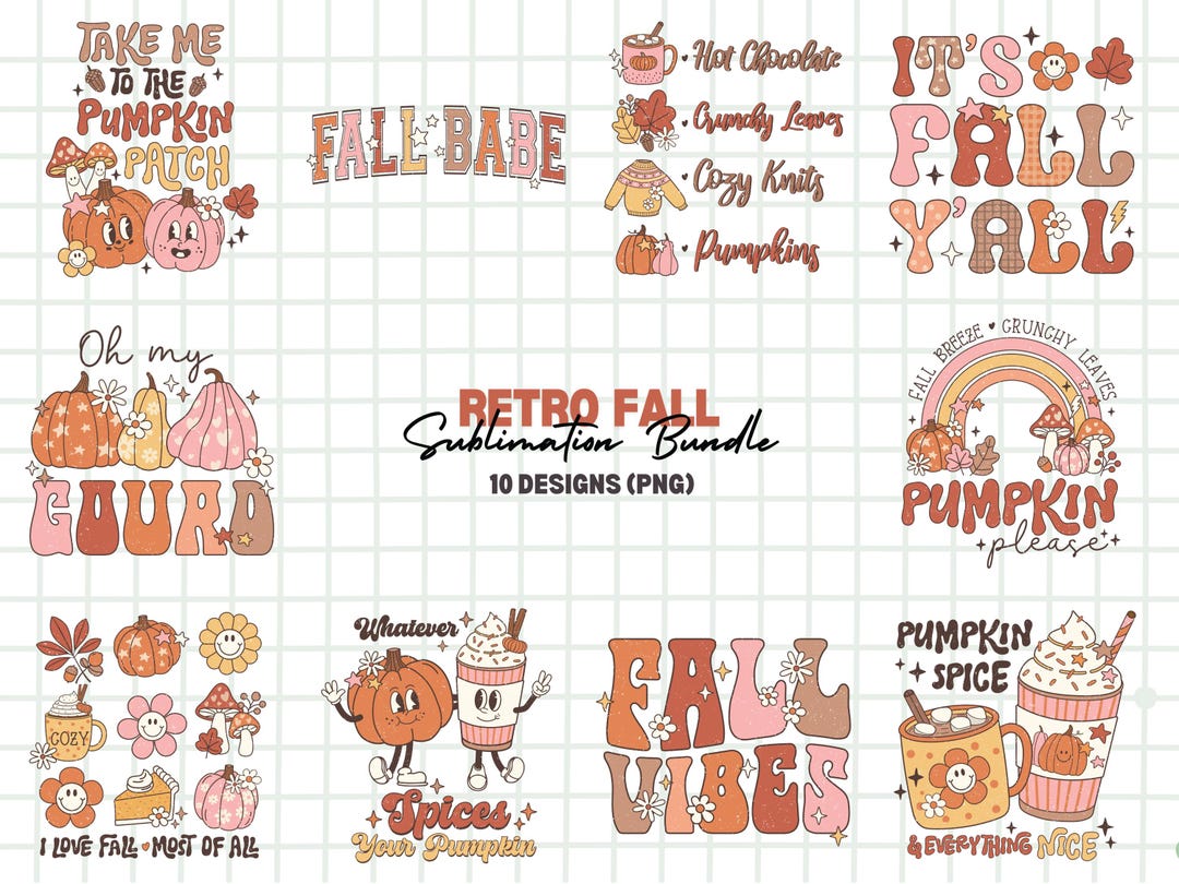 Retro Fall PNG Sublimation Bundle, Retro Fall PNG Bundle, Groovy Autumn ...